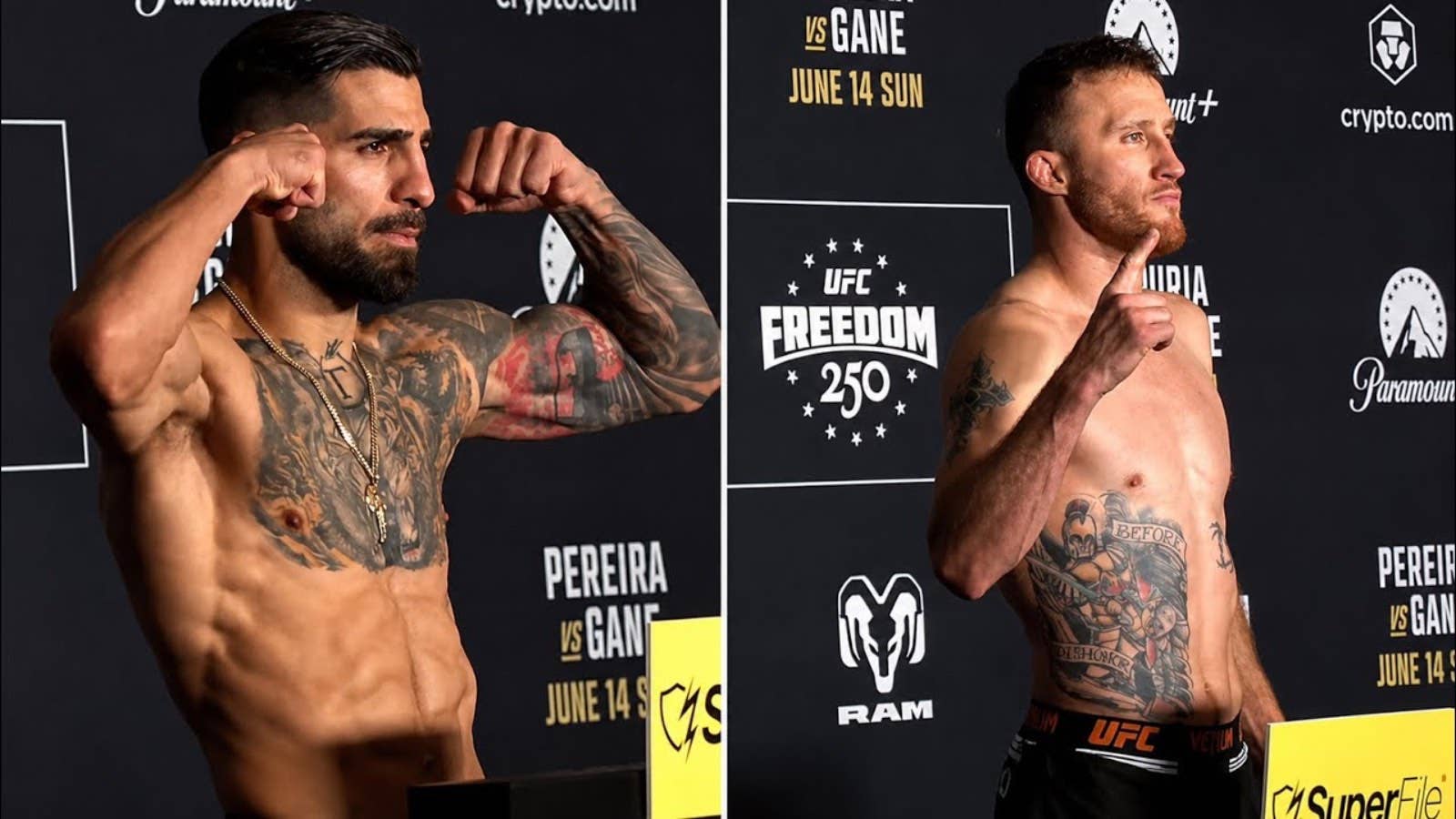 UFC Freedom 250 main event weigh-in video: Ilia Topuria vs Justin ...