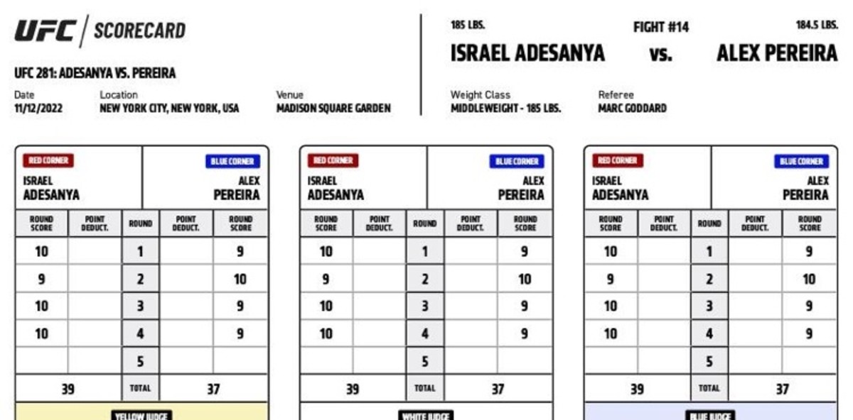 UFC 281 Official Scorecard: Israel Adesanya vs. Alex Pereira ...
