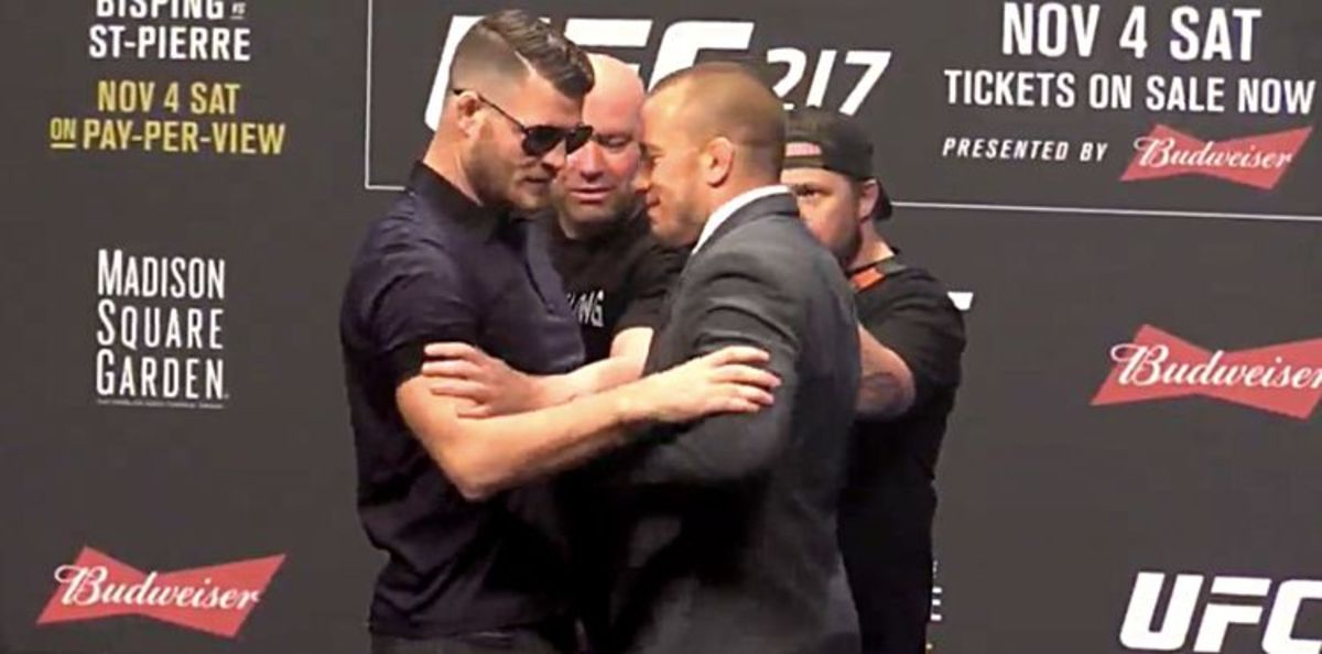 Georges St-Pierre Shoves Michael Bisping During UFC 217 Face-Offs ...